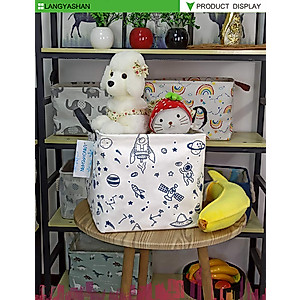 LANGYASHAN Square Storage Baskets Waterproof Canvas Children Laundry Nursery Hamper for Shelves Gift Baskets Toy Organizer Room Decor (Square spaceship)