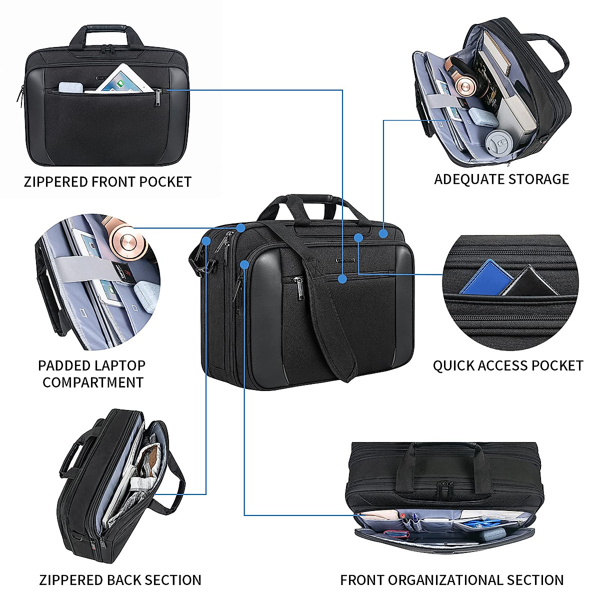 EMPSIGN 17.3 Inch Laptop Bag Briefcase, XL Gaming Computer Bag Laptop Case for Men & Women, Water Repellent, Office Carrying Case Shoulder Bag for Work Business Commute Travel School-Black