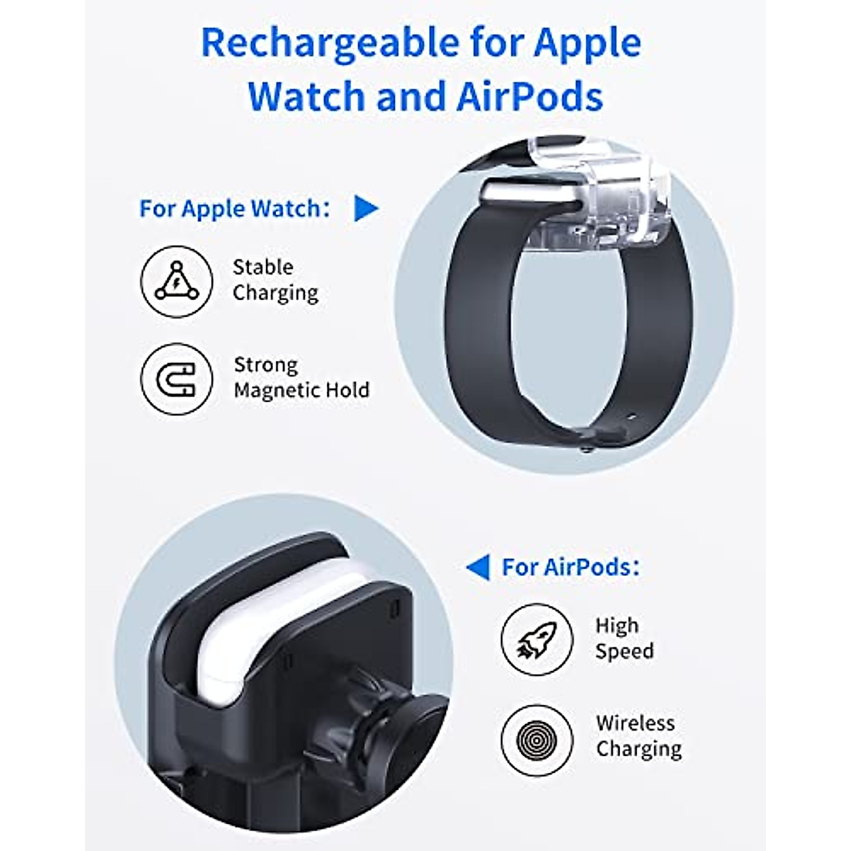 JOYVEVA 3 in 1 Wireless Car Charger for iPhone/Apple Watch/AirPods, Auto-Clamping Car Charging Mount, Car Phone Holder Charger for iPhone14/13/12/11/X/8, Apple Watch 8/7/6/5/4/3/2/SE, AirPods Pro 2/2
