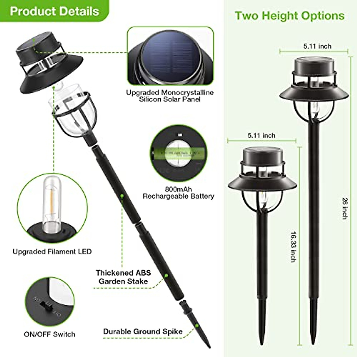 BUCASA Solar Pathway Lights Outdoor 6 Pack, Super Bright Solar Outdoor Lights, Up to 12H IP67 Waterproof Solar Landscape Path Lights Solar Powered Garden Lights for Walkway Driveway Yard Patio Lawn