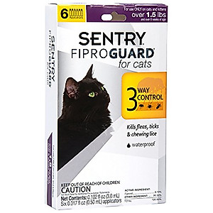 SENTRY Fiproguard for Cats, Flea and Tick Prevention for Cats (1.5 Pounds and Over), Includes 6 Month Supply of Topical Flea Treatments