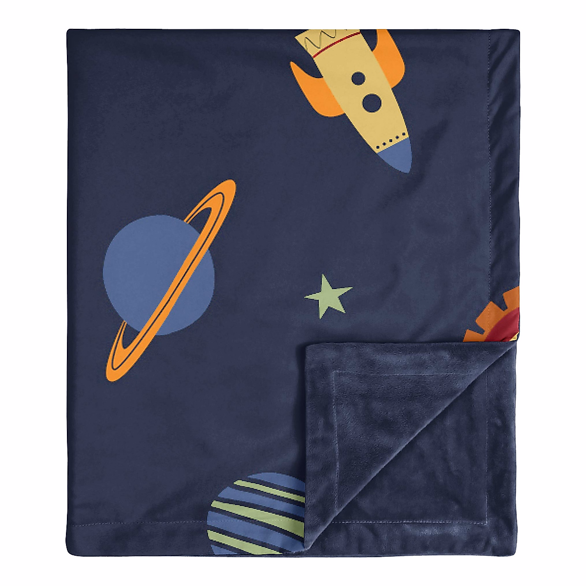 Sweet Jojo Designs Space Galaxy Baby Boy Receiving Security Swaddle Blanket for Newborn or Toddler Nursery Car Seat Stroller Soft Minky - Navy Blue Planets Star and Moon Rocket Ship