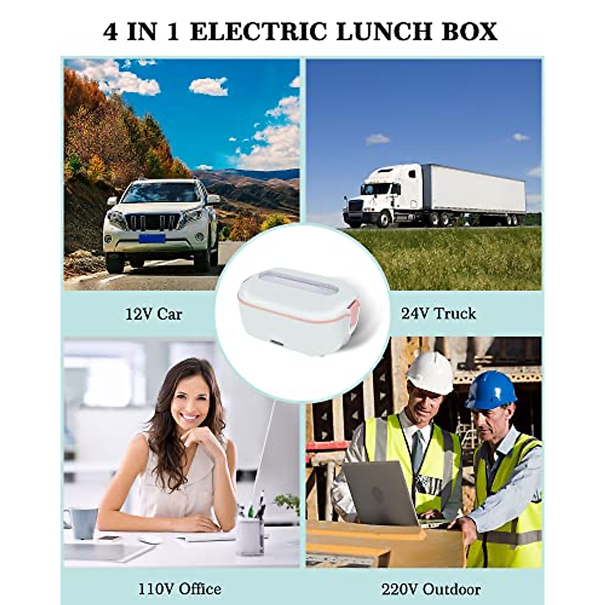 COROTC Electric Lunch Box [Mother's Day gift], Dual Lid Electric Lunch Box Food Heater,12V/24V/110V/220V 4 in 1 Food Warmer Lunch Box, Portable Microwave With Spoon/Fork/Carry Bag, Light Blue