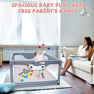 Baby Playpen - WGKLLY Playpen for Babies and Toddlers, Easy to Set Up & Clean Play Pen, Safety Baby Fence Play Yard with Zipper Door, Breathable Mesh Side, Anti-Slip Base, Carry Bag for Indoor&Outdoor