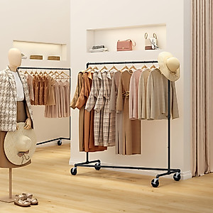 Tajsoon Rolling Clothing Racks For Hanging Clothes Z Rack Hold 230LBS Industrial Clothing Rack with Wheels Lockable, Heavy Duty Garment Rack Clothes Hanging Rack for Storage and Organization, Black