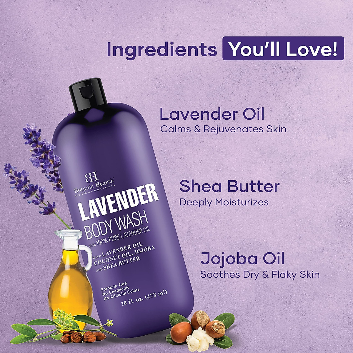 Botanic Hearth Lavender Body Wash with Peppermint Oil - for Women & Men and Shower Gel - Fights Acne, Soothes Eczema and Dry Irritated Skin, Sulfate and Paraben Free - 16 fl oz