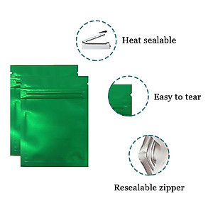 FERENLI 100 Pcs Mylar Zipper Lock Food Storage Bag Matte Aluminum Foil Airtight Bag with Front Window Plastic Packaging Pouch for Zip Flat Heat Seal Lock Resealable (7.5x10cm (3x3.9 inch), Green)