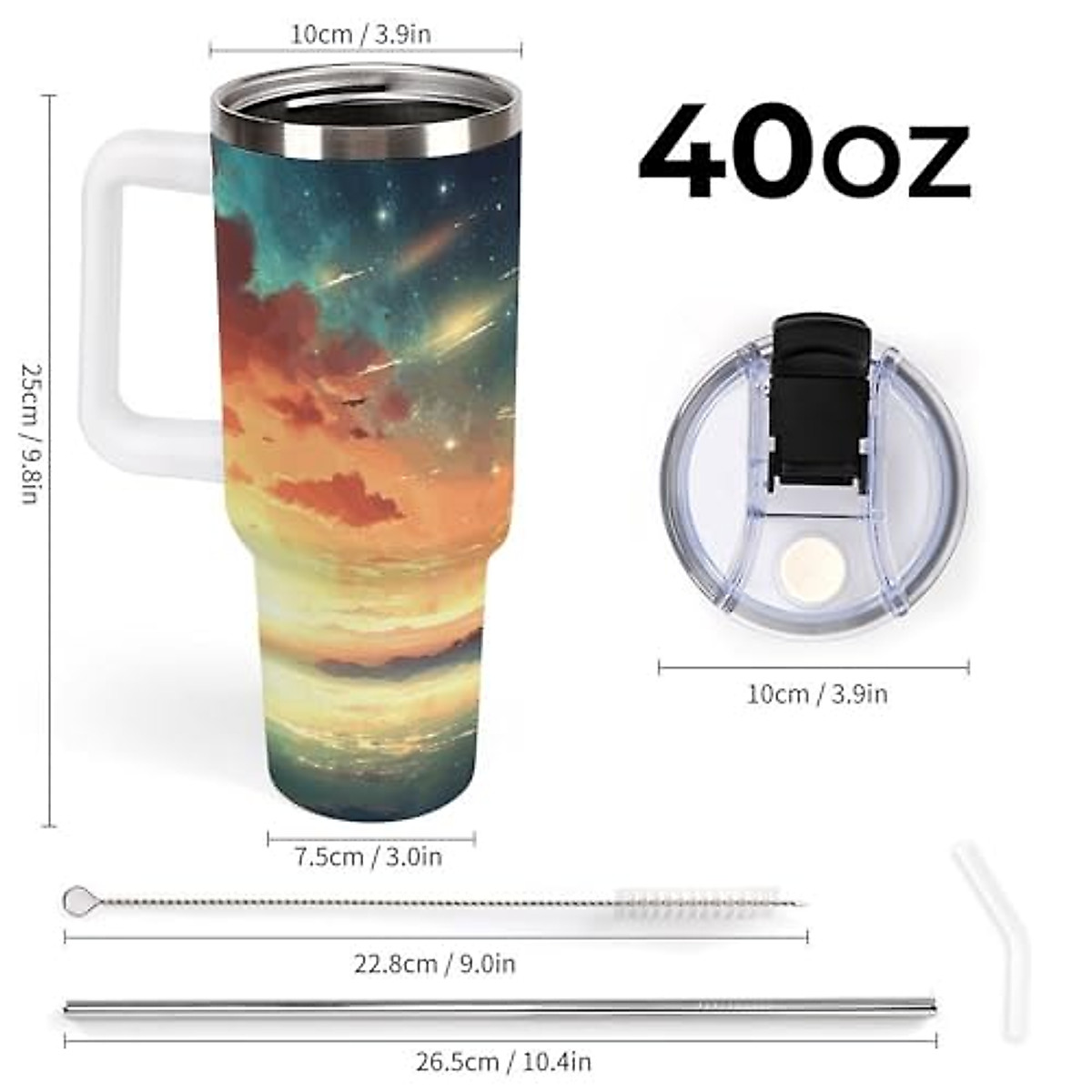LLUTSNTH 40 Oz Vacuum Tumbler with White Handle Leakproof Insulated Tumbler Anime Stainless Steel Travel Mug with Lid And Straw Coffee Cup Cute Water Bottles Cup Holder Friendly