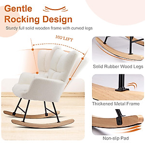 Sweetcrispy Rocking Chair Nursery, Teddy Upholstered Glider Rocker with High Backrest, Reading Chair Modern Rocking Accent Chairs Glider Recliner for Living Room, Nursery, Bedroom