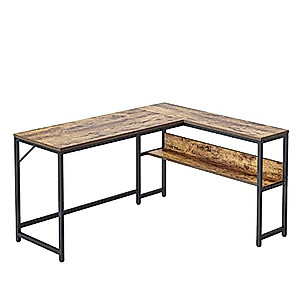 CubiCubi L Shaped Desk, 55.1 inch Corner Computer Desk with Storage Shelves, Study Writing Table Workstation with Open Shelves for Home Office, Rustic Brown