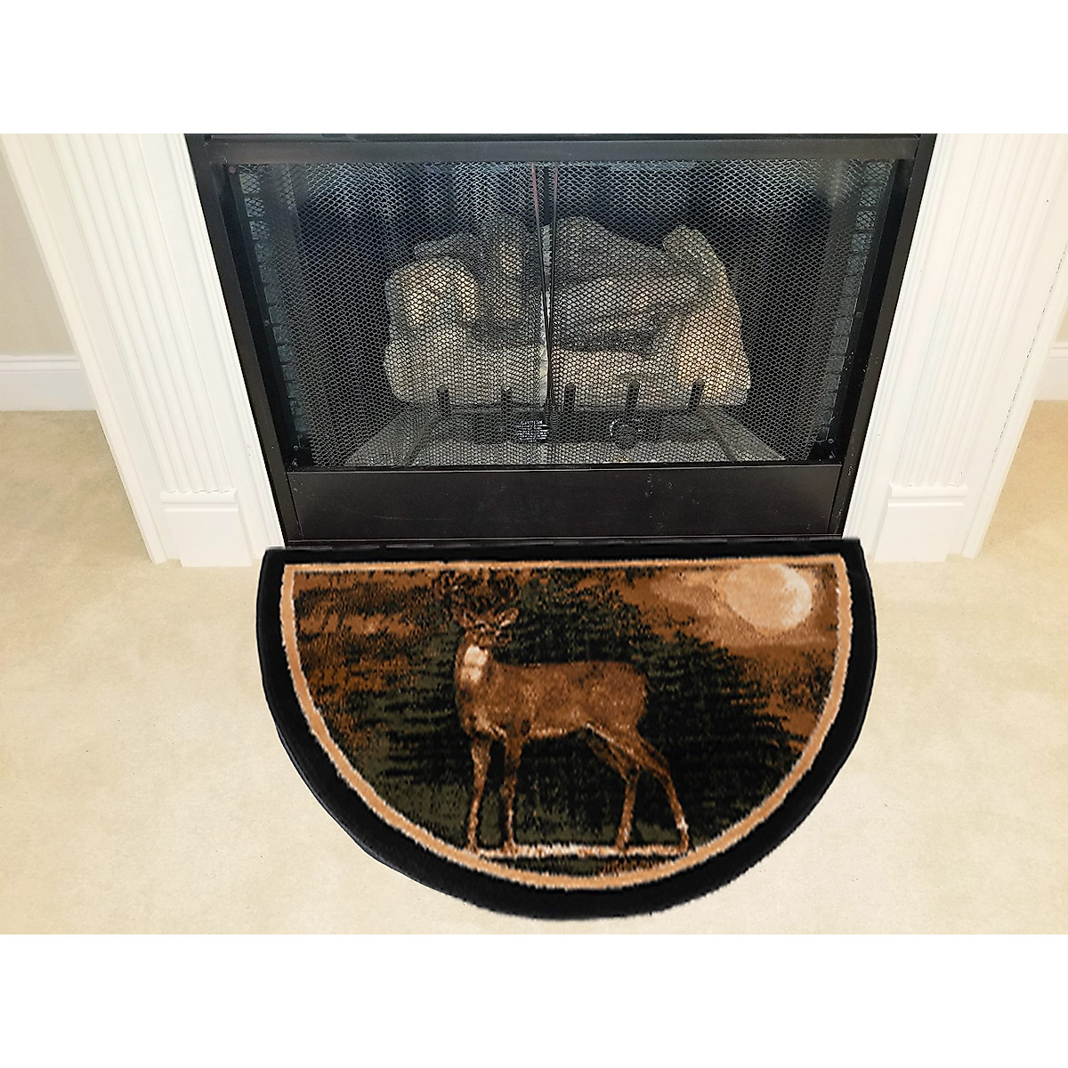Great American Distributors Hearth Slice Fireplace Rug - Log Cabin Decor, Kitchen Carpet, Accent Rug, for Wood Floors, Fire Resistant Mat, Nature Scene, Deer 2'2" x 3'3" (Brown/Green)