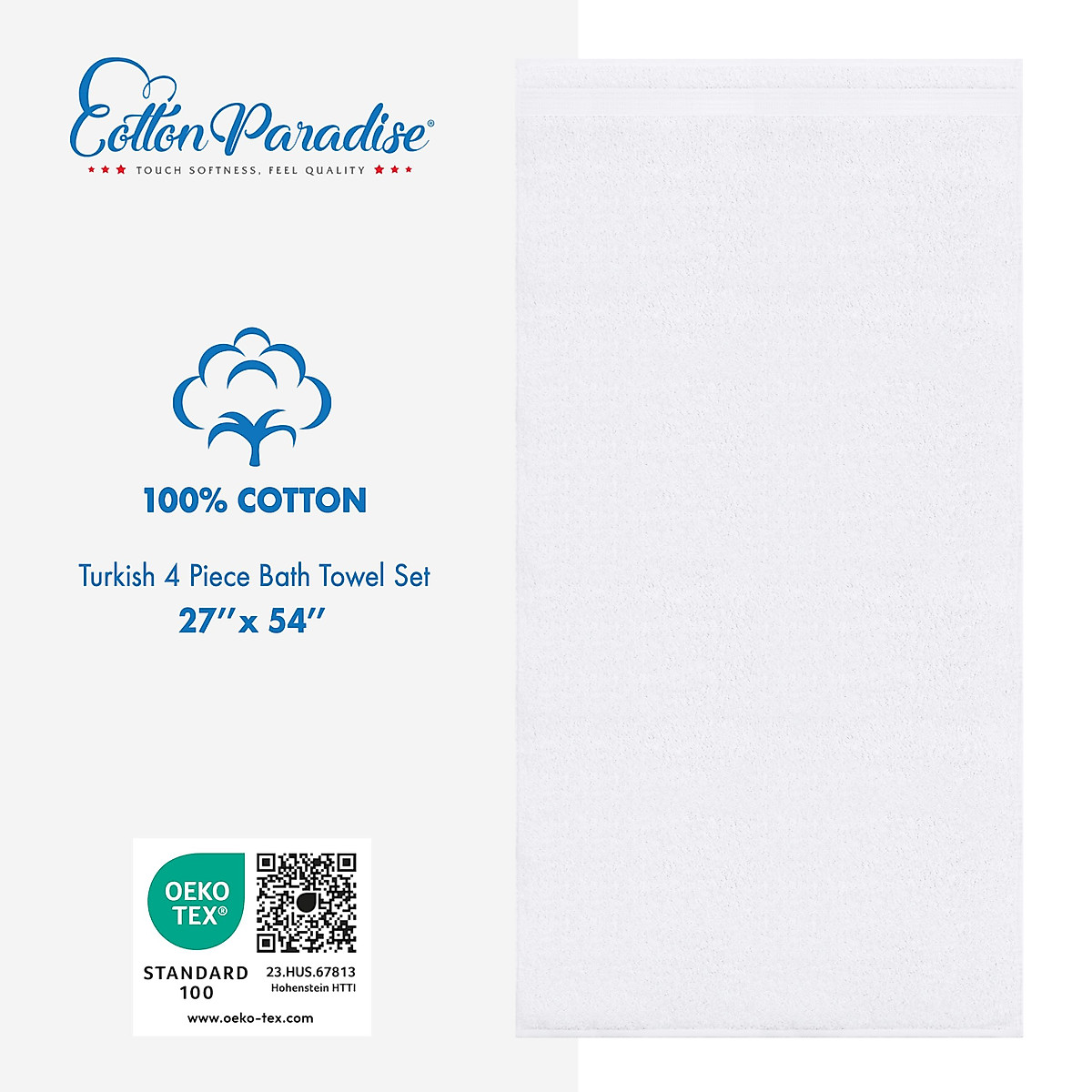 Cotton Paradise Bath Towels for Bathroom, 100% Cotton 4 Piece Turkish Bath Towel Set, Soft Plush Bath Towels Clearance Bathroom Set, White Bath Towels