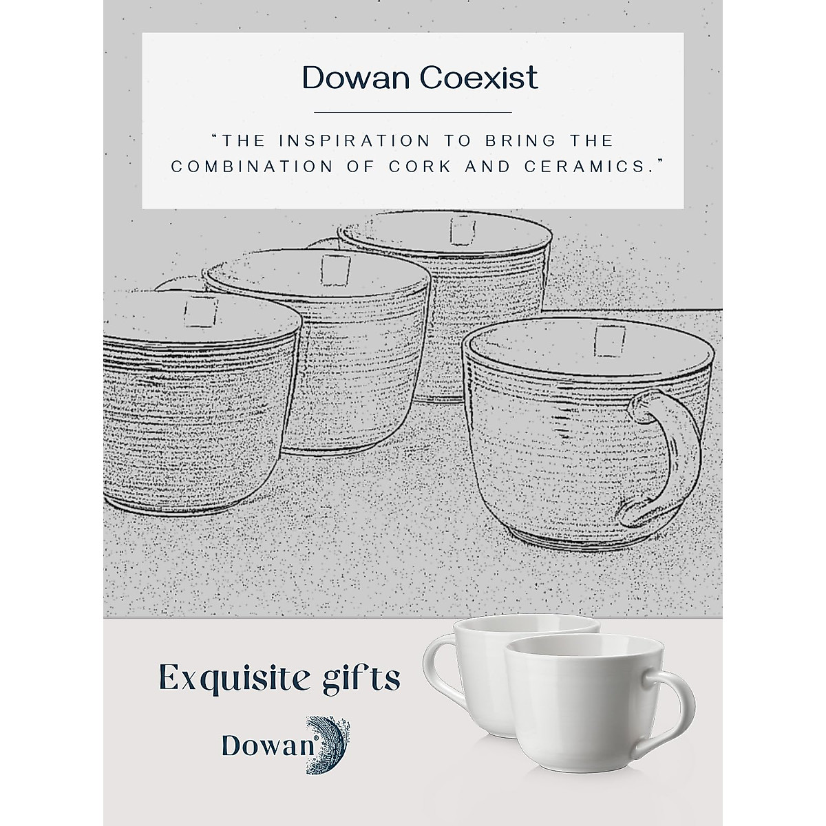 DOWAN Coffee Mug, 17 Oz Soup Mugs with Handle, Wide Large Coffee Mugs for Latte, Cappuccino, Tea, White Coffee Mugs Dishwasher & Microwave Safe, Set of 2, Wedding Gift