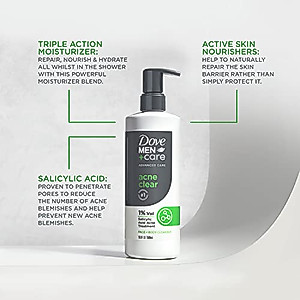 DOVE MEN + CARE Advanced Care Cleanser Acne Clear 3 Count for Acne Prone Skin Face + Body Cleanser with 1% Salicylic Acid 16.9 oz