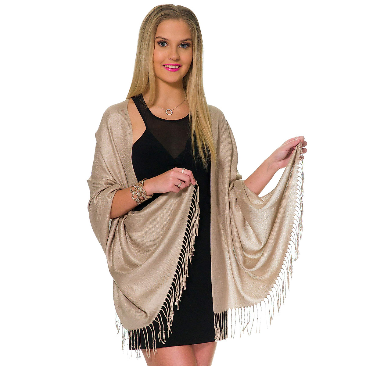 Pashmina Shawls and Wraps for Evening Dresses, Large Soft Pashmina Wedding Beige Shawl