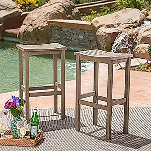 Set of 2 Gray Contemporary Outdoor Bar Stools 30"