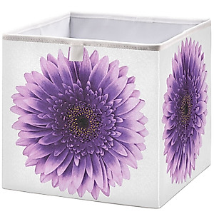 visesunny Closet Baskets Violet-pink Gerbera Flower Storage Bins Fabric Baskets for Organizing Shelves Foldable Storage Cube Bins for Clothes, Toys, Baby Toiletry, Office Supply
