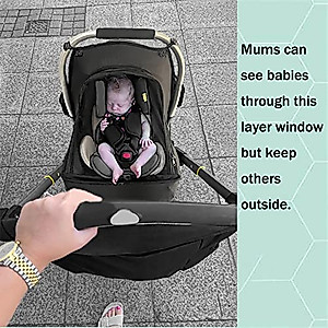 3-in-1 Car-Seat Canopy Cover - Protective Carseat Sun Shade Canopy with Privacy Shade Canopies Covers for Boys Girls,Inner Bug Nets for Newborn Infant Protect Baby from Mosquito & Insect (Black)