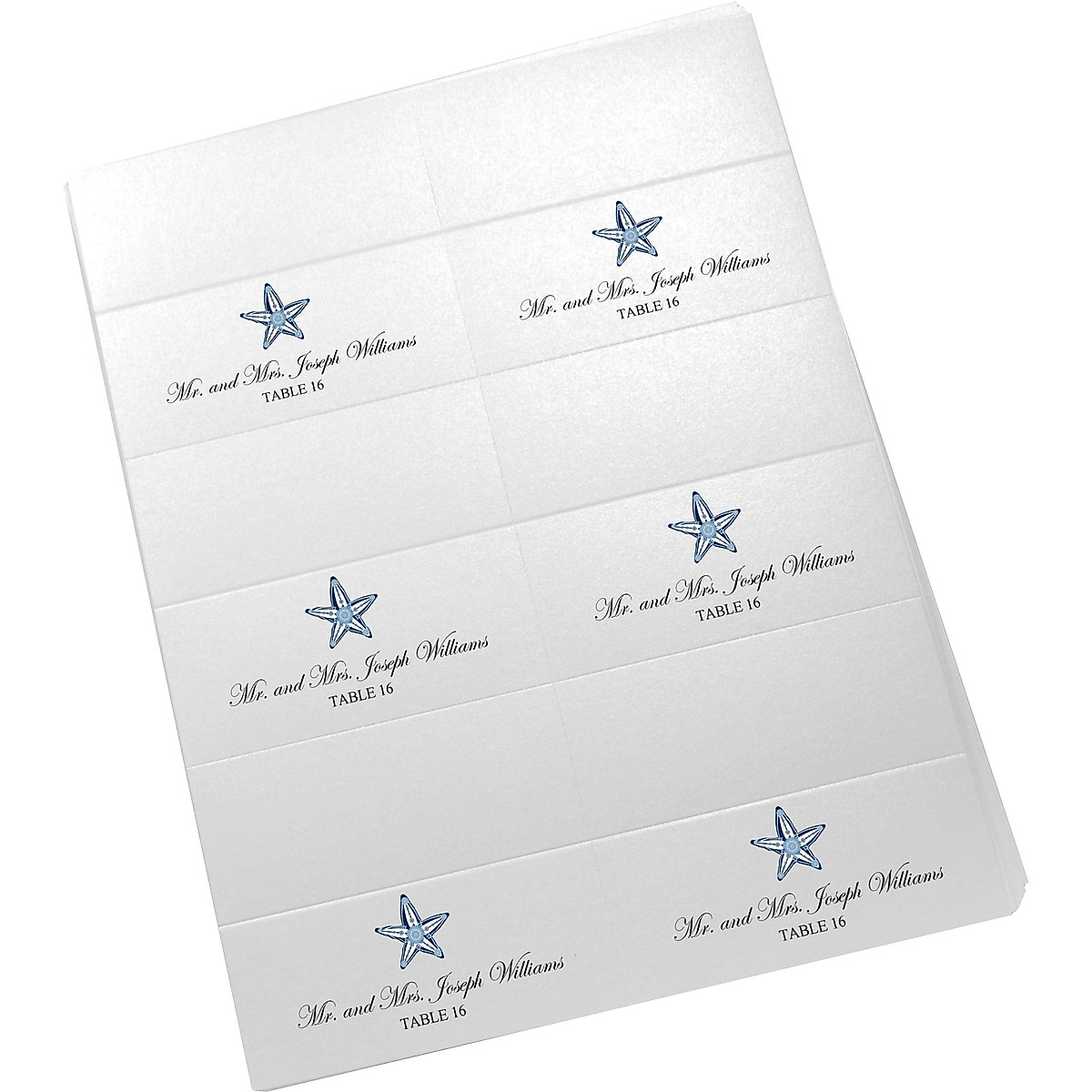 Starfish Printable Place Cards, Set of 60 (10 Sheets), Laser & Inkjet Printers - Wedding, Party, Dinner, and Special Events - Made in the USA