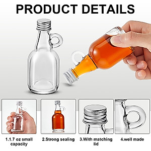 Suclain 32 Pcs 1.7oz Glass Syrup Bottles with Aluminum Lids and Loop Handle Clear Glass Bottles Reusable Maple Syrup Jars Syrup Container Stout Sample Bottles for Potion Juice Milk Storage Sauce Oil