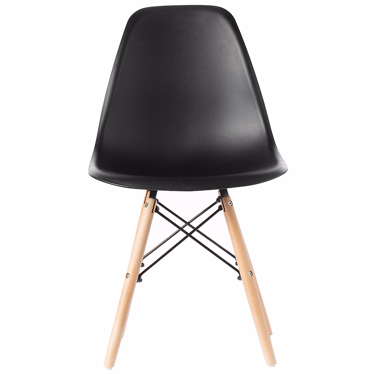 Fabulaxe Mid-Century Modern Style Plastic DSW Shell Dining Chair with Solid Beech Wooden Dowel Eiffel Legs, Black