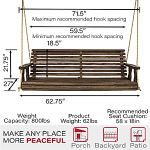 Amish Casual Heavy Duty 800 Lb Roll Back Treated Porch Swing with Hanging Ropes (5 Foot, Dark Walnut Stain)