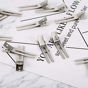 Twdrer 100PCS Hairdressing Double Prong Pin Curl Clips, Setting Section Clips for Hair Bows, Extensions, Salon, Barber, Stylist (1.8", Silver)