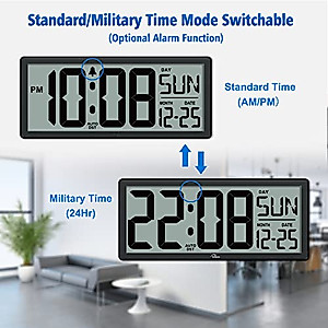 WallarGe 14.5'' Large Digital Wall Clock Battery Operated with Jumbo Numbers, Temperature and Date - Easy to Read and Set, Auto DST