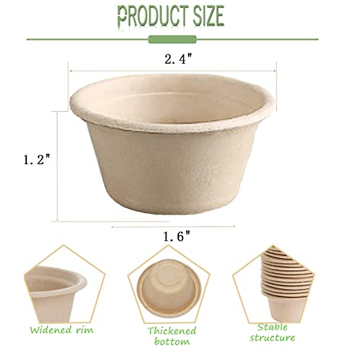 Cezoyx 300 Pack 2 Oz Natural Bagasse Fiber Cups, Disposable Paper Condiment Cups Compostable Tasting Cups, Sample Portion Cups for Jello Shot, Souffle, Condiment, Sauce