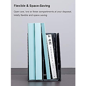 Leven Collapsible Magazine File Holder/Desk Organizer for Office Organization and Storage with 3 Vertical Compartments, Dark Grey,