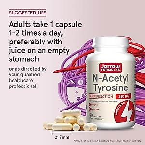 Jarrow Formulas N-Acetyl Tyrosine 350 mg, Brain Support Supplement, Dietary Supplement, Contains Vitamin B6 for Amino Acid Metabolism, 120 Capsules, 120 Day Supply