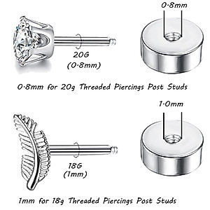 MJust 18G 20G Screw Ball Backs Flat Earring Backs Stainless Steel Replacement Balls Metal Earring Backs for Studs Piercing Parts for Body Jewelry B20