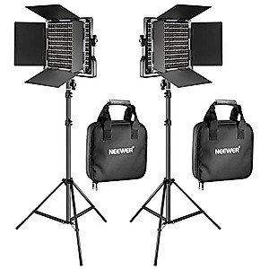 NEEWER 2 Pack Bi Color 660 LED Video Light and Stand Kit: (2) 3200-5600K CRI 96+ Dimmable Light with U Bracket and Barndoor, (2) 75 inches Light Stand for Studio Photography, Video Recording (Black)