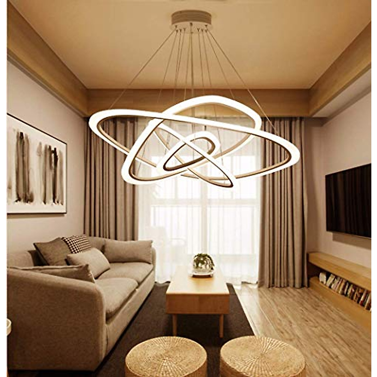 Ziplighting Modern LED Chandelier Pendant Light with 4 Triangle Ring Adjustable Pendant Light Ceiling Fixture Contemporary for Bedroom Living Room Dining Room Kitchen Island with Remote Control