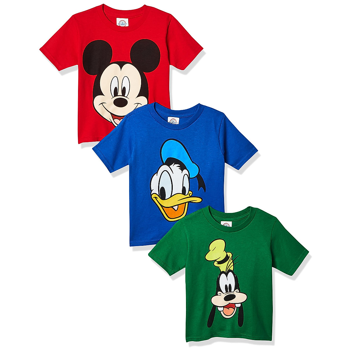 Disney baby boys Mickey, Goofy, Donald 3-pack T-shirts T Shirt, Red/Kelly/Royal, 2T US