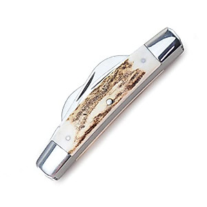 DIAMOON Small Folding Pocket Knife Tools 3.6“ Medium Congress Classic Traditional Stag Handles with 4x 420 Stainless Blades, gift for dad, knife collectors