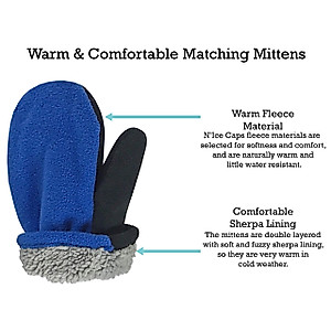 N'Ice Caps Toddler Baby Hat Mitten Set Boys Dino Fleece Gloves Warm Sherpa Lined (4-7 Years, Black/Royal/Neon Green Dino)