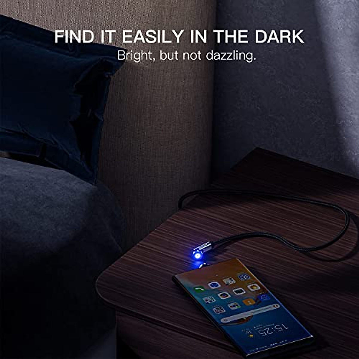 ESSAGER Magnetic Charging Cable 4 Pack(3.3+3.3+6.6+6.6) ft, 360°& 180°Rotation Magnetic Charger Cable with LED Compatible with USB C Type-c Micro 3 in 1 Charger Cable(Black)