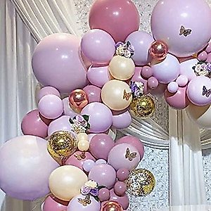 Pateeha Pink Purple Balloon Garland Kit 145 Pcs butterfly balloon arch Metallic Rose Gold Confetti Double Stuffed Balloons for Birthday Bridal Shower Baby Shower Decorations for Girl