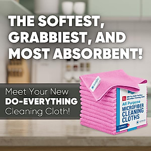 12" x 12" MW Pro Multi-Surface Microfiber Cleaning Cloths | Pink - 12 Pack | Premium Microfiber Towels for Cleaning Glass, Kitchens, Bathrooms, Automotive, Supplies & Products