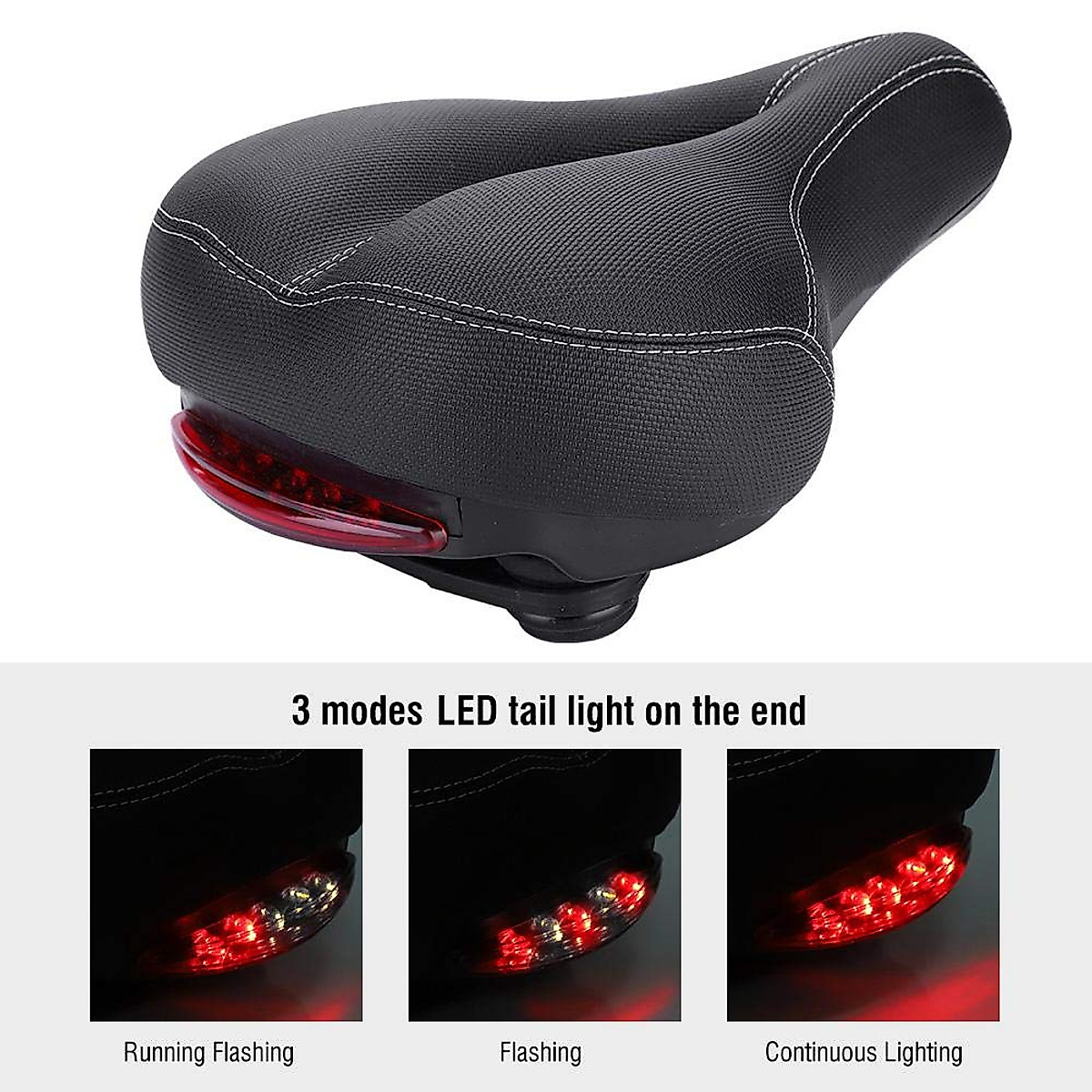 Qiter Bike Saddle, Mountain Road Bike Soft Seat Saddle with Tail Light Replacement Bicycle Accessories