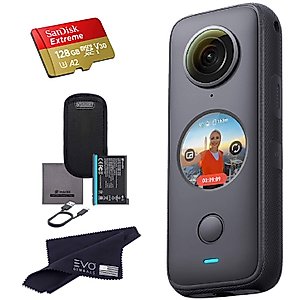 Insta360 ONE X2 360 Camera with Touchscreen - 5.7K30 360 Video, Front Steady Cam Mode, 18MP 360 Photo + InstaPano | Bundle Includes 128GB Memory Card (2 Items)