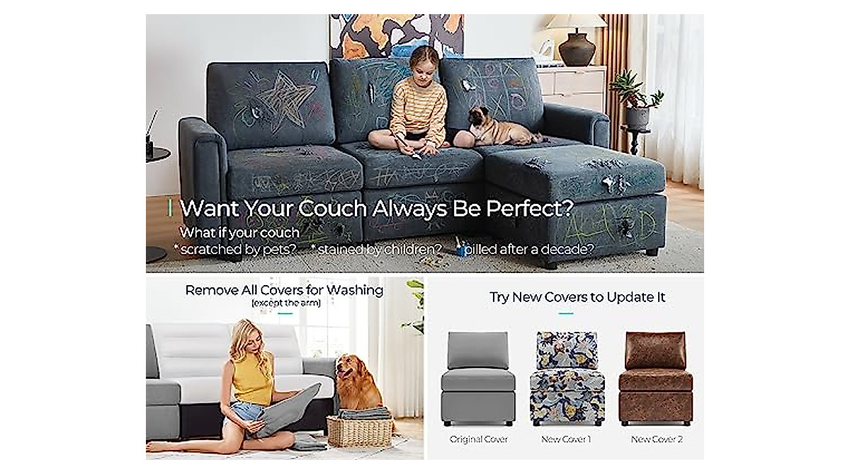 LINSY HOME Modular Sectional Sofa - Oversized Couch with Storage