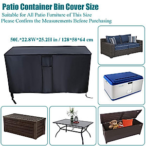 Flymer Patio Deck Box Cover Waterproof 50 Inch, All Season Outdoor Furniture Cover, Black