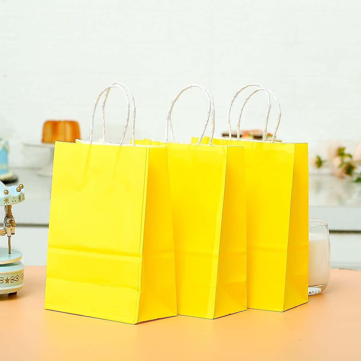 ysmile 24 ct Gift Kraft Paper Bag with Handle for Birthday Party Favor for Present in Bulk 8.2x5.9x3.1 from Yellow
