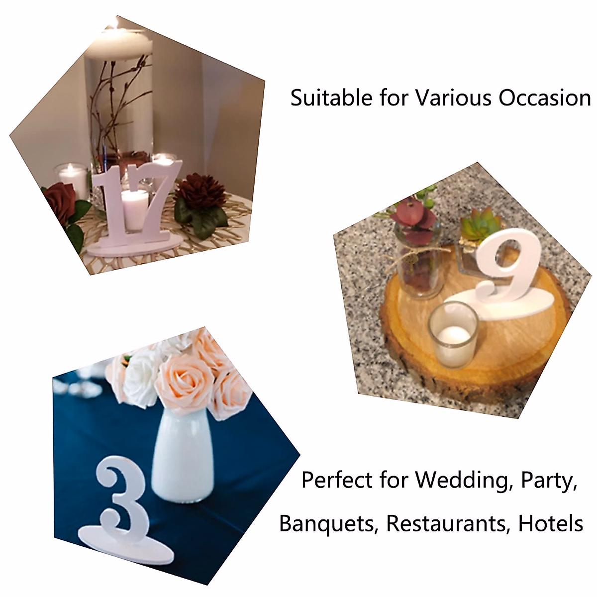 Wedding Table Numbers with Holder Base, White Wooden Numbers 1-20, Table Cards Wedding Reception for Banquets, Cafes, Restaurants, Hotels, Parties