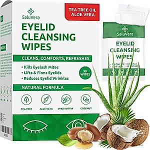 SaluVera Eyelid Wipes with Tea Tree and Aloe Vera | Eye Lid Cleaning Wipes for Dry and Itchy Eyes Relief | Natural Ingredients Eyelid Scrub for Daily Usage - Pack of 30