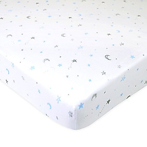 American Baby Company 3 Pack Printed 100% Natural Cotton Jersey Knit Fitted Pack N Play Playard Sheet, Blue Star/Zigzag, Soft Breathable, for Boys and Girls