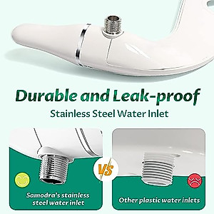 SAMODRA Ultra-Slim Bidet Attachment, Non-Electric Dual Nozzle (Frontal & Rear Wash) Adjustable Water Pressure Fresh Water Bidet Toilet Seat Attachment with Brass Inlet, Easy to Install (White-Silver)
