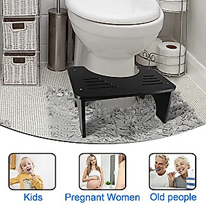 Bamboo Toilet Potty Stool for Adults, 7" Squatting Toilet Poop Stool, Bathroom Toilet Stool with Non-Slip Mat, Halloween Original Simple Design Toilet Step Stool Healthy Gifts for Kids Seniors. Black